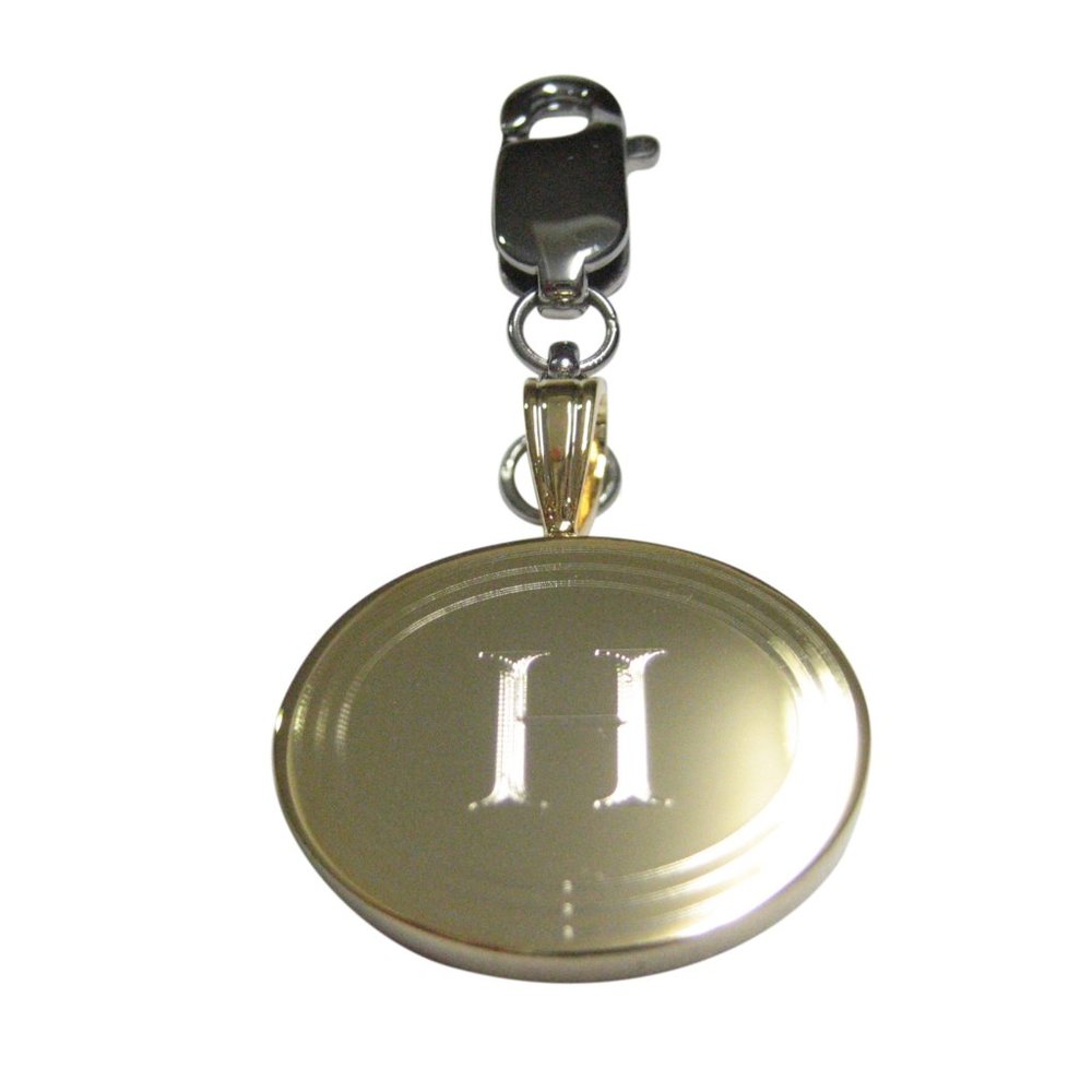 Oval Letter H Monogram Pendant Zipper Pull Charm - Gem